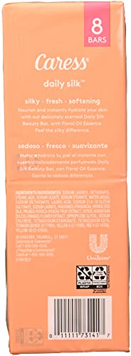 Caress Beauty Bar Soap For Silky, Soft Skin Daily Silk With Silk Extract and Floral Oil Essence 8 Bars 3 Count