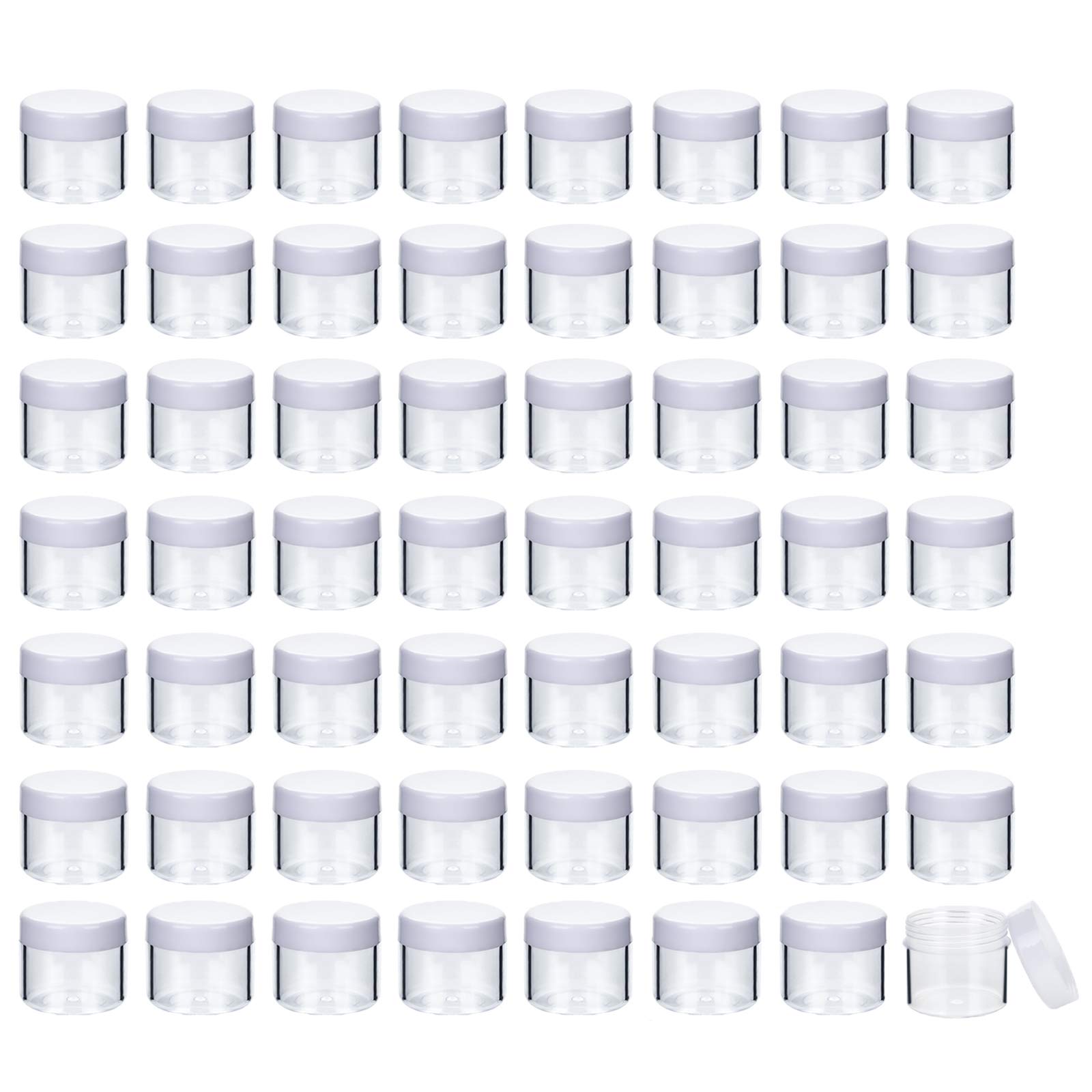 Bekith 60 Pack 0.7oz / 20 ml Round Plastic Pot Jars, Empty Sample Makeup Cosmetic Containers with Lids for Creams, Eye Shadow, Powder, Jewelry