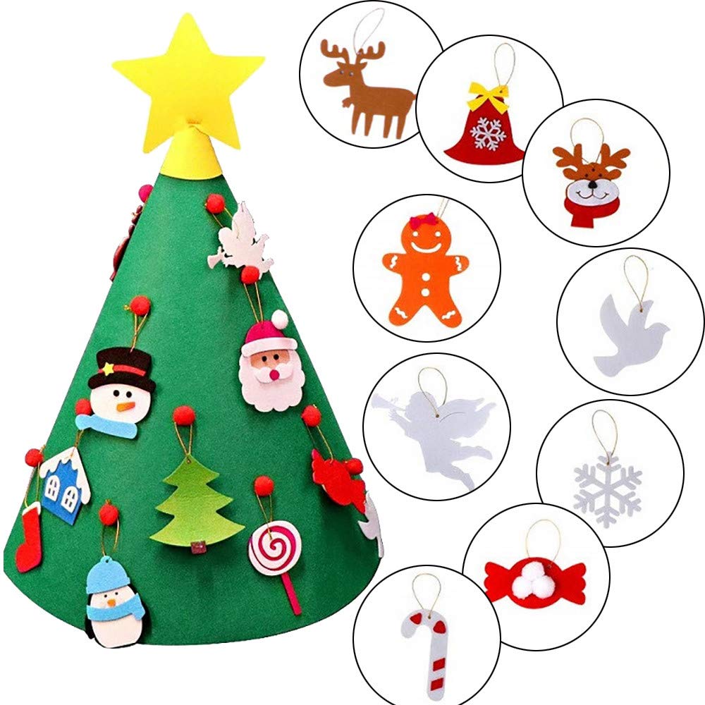 3D DIY Felt Christmas Tree Decorating Set with Ornaments, Wall-mounted Handmade Detachable Christmas Decorations - Suitable for Family Christmas Decoration (A)
