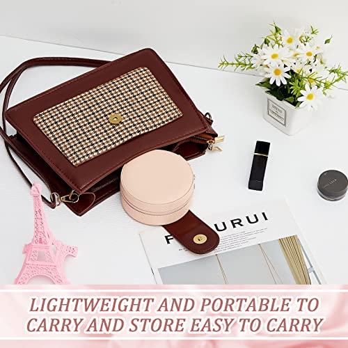 6 Pcs Travel Jewelry Case Bridesmaid Gift Boxes Jewelry Travel Organizer Small Round Jewelry Box Mini Storage PU Leather (Pink)