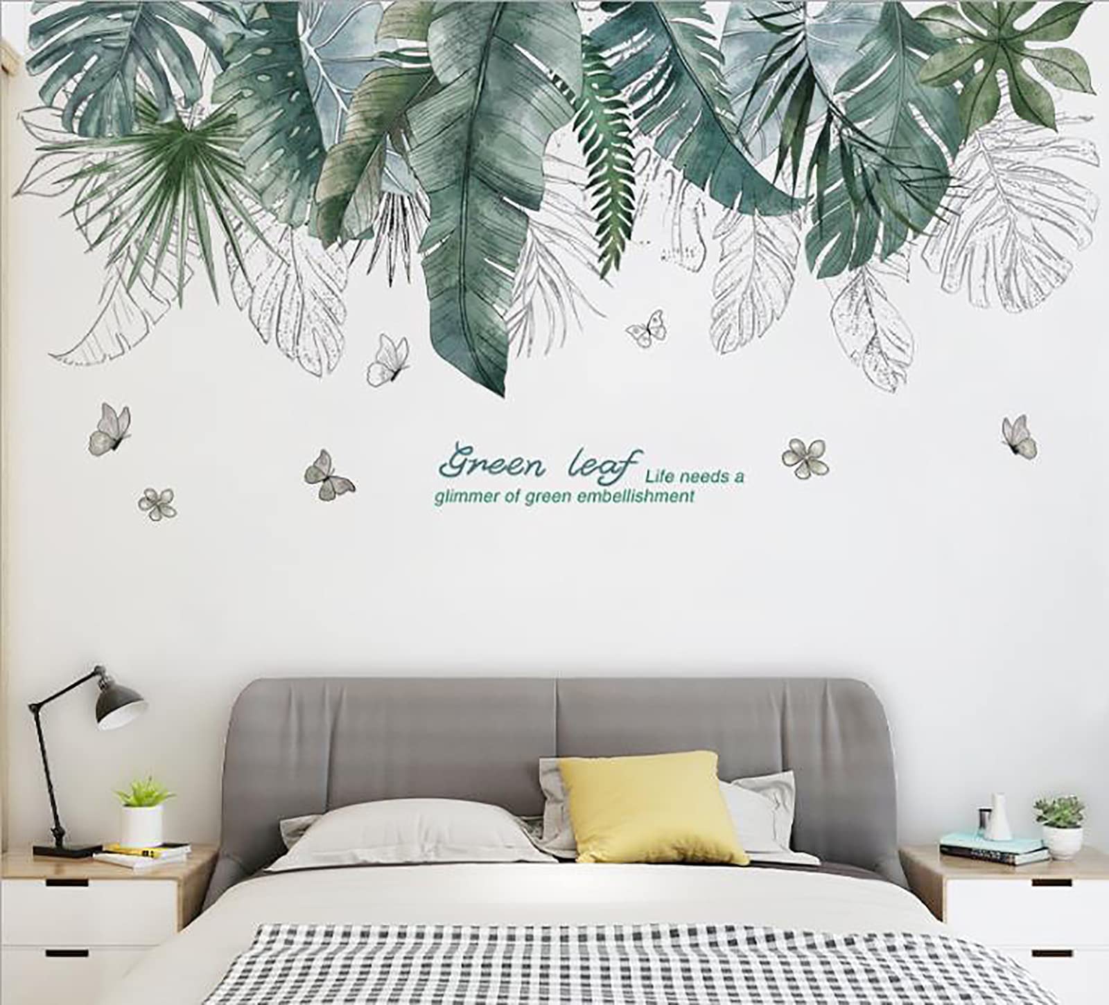 SENGTER Tropical Leaves Wall Decals Removable Jungle Green Palms Tree Plant Wall Stickers for Living Room Kids Room Bedroom Playroom Decor