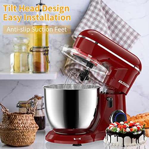 AILESSOM 3-IN-1 Electric Stand Mixer, 660W 10-Speed With Pulse Button, Attachments include 6.5QT Bowl, Dough Hook, Beater, Whisk for Most Home Cooks, Empire Red