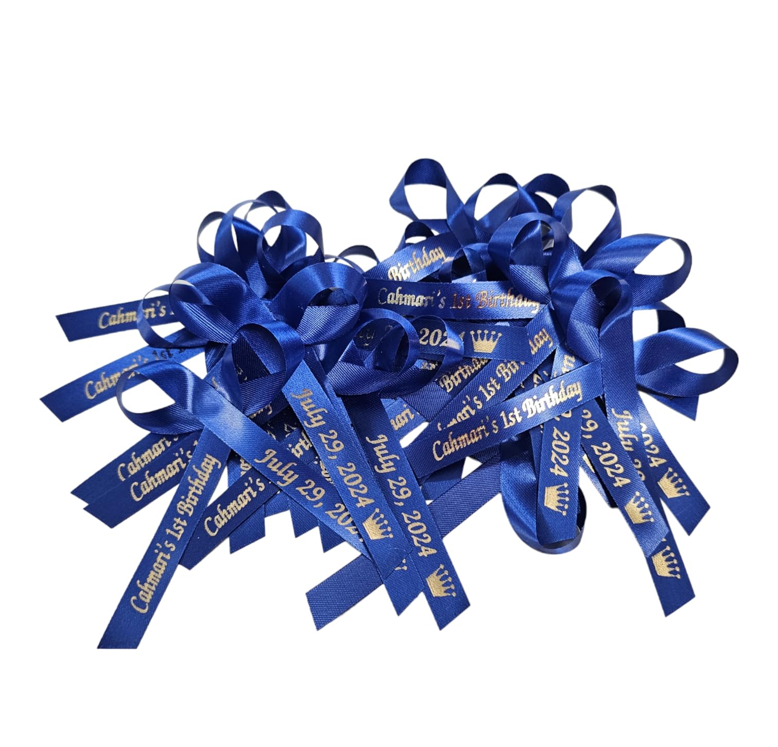25 Personalized Ribbons Assesmbled Bows Custom Bridal Shower Favor Party Favors Wedding Bridesmaid Memorial Ribbons Funeral Baby Invitations Mis XV años Quinceanera (Royal Blue)