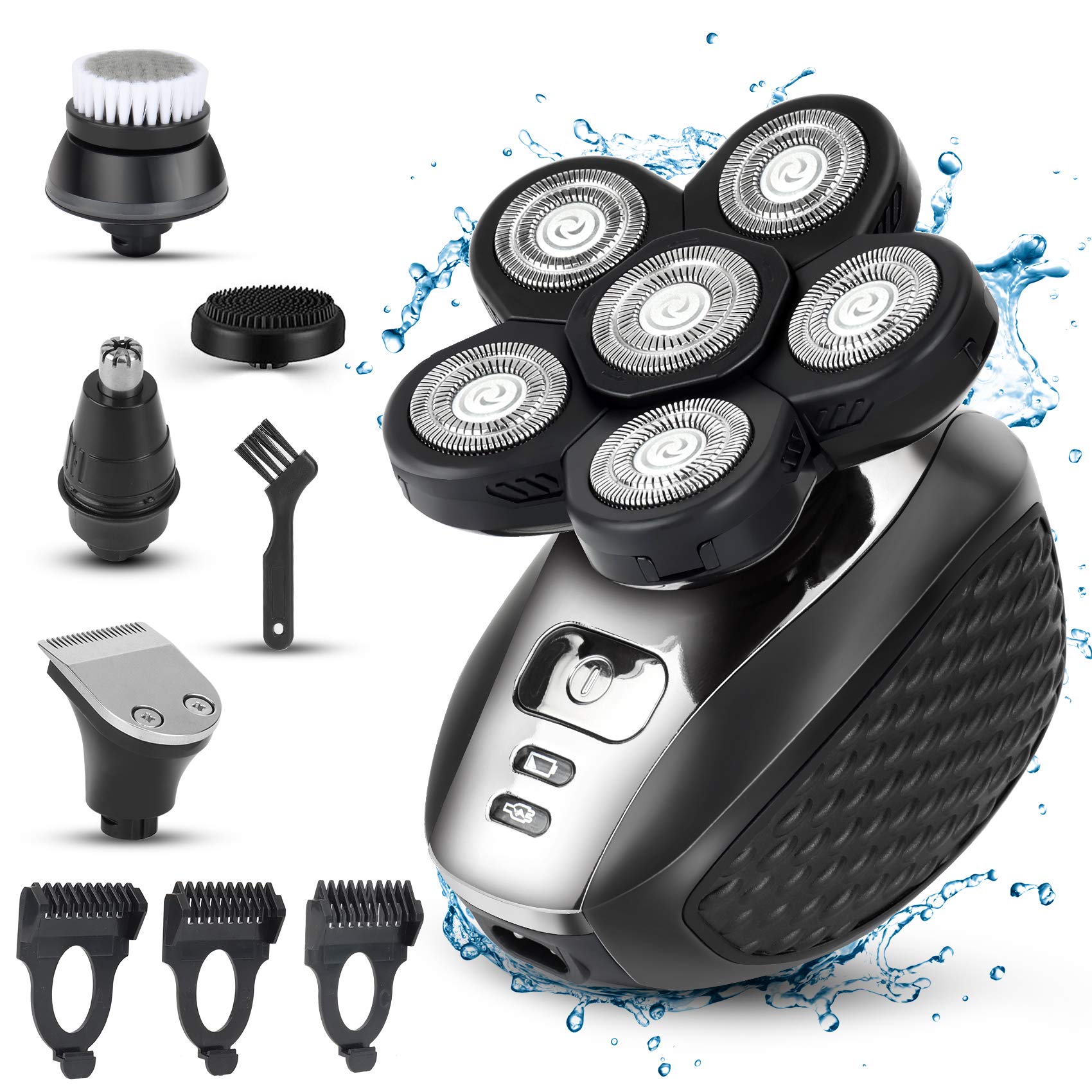 Bud K Electric Razor for Men, 5-in-1 Head Shavers for Bald Men, Wet & Dry, Rechargeable, Black