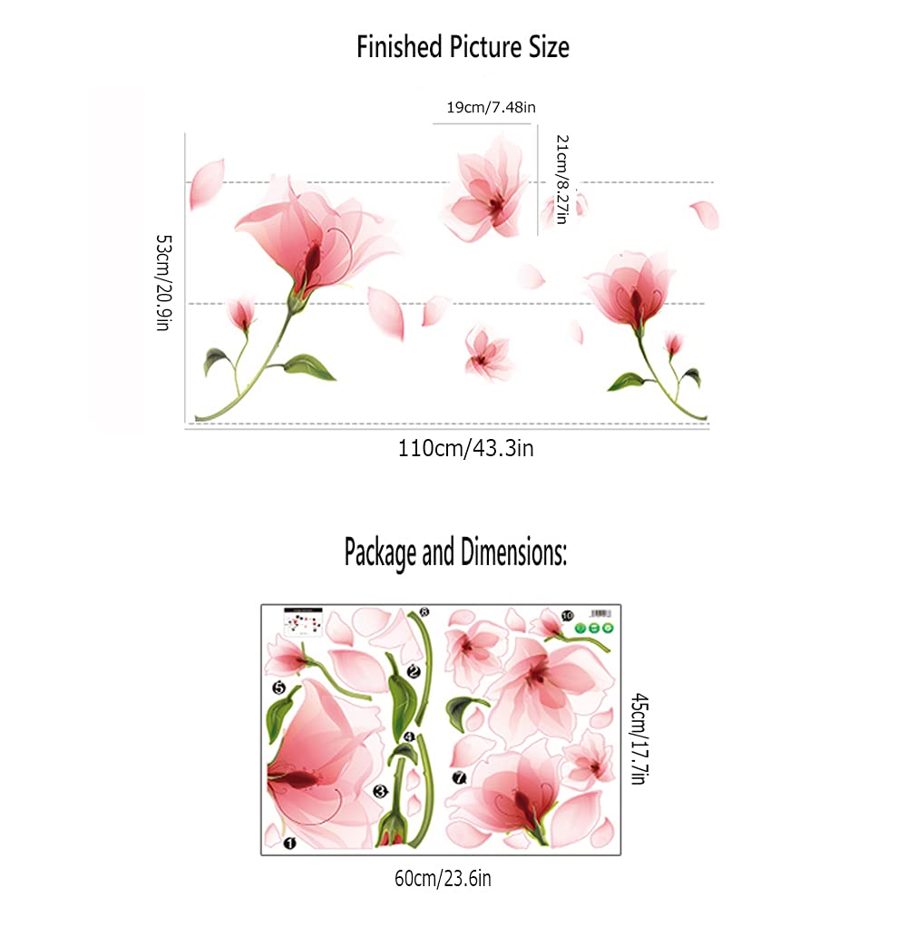 Buer Homie Wall Stickers, Pink Flowers Decals for Living Room DIY