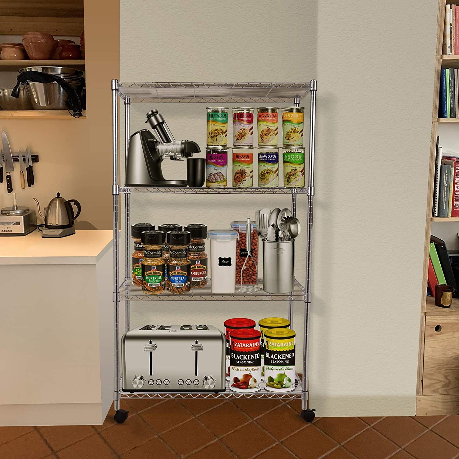 4-Tier Heavy Duty Storage Shelving Unit 1000Lb Capacity,Chrome,35.43" D x 17.72"W x 61.02" H inch