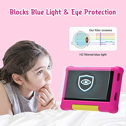 ApoloSign Kids Tablet, 7-inch Android 13 Tablet for Kids, 2GB RAM+32GB ROM with WiFi, Bluetooth, Parental Control APP, Educational Games, Dual Cameras, Shockproof Case(Pink)