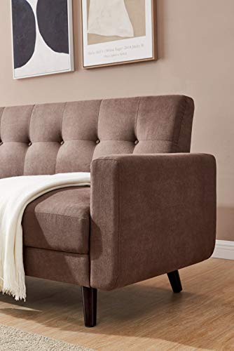 Meiyum Mid-Century Modern Loveseat/Sofa/Couch, with Upholstered Fabric in Brown for Living Room, Bedroom, Office, Apartment - Brown