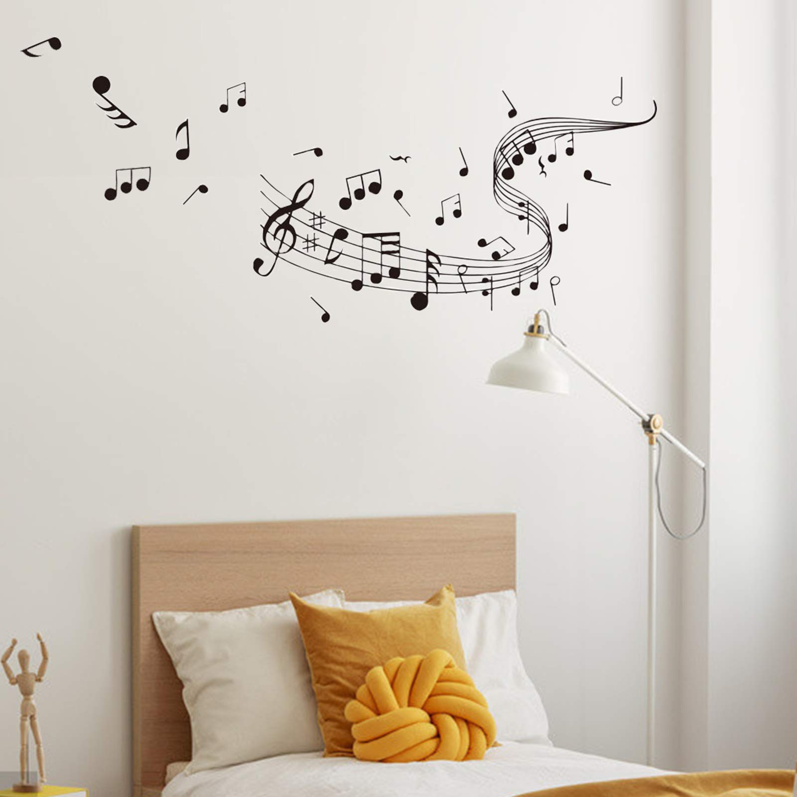 Music Notes Notation Band Wall Sticker Decal, Removable DIY Vinyl Art Mural Wallpaper Home Decor for Kids Bedroom Music & Dance Room Decorations(53×27inch / Black)