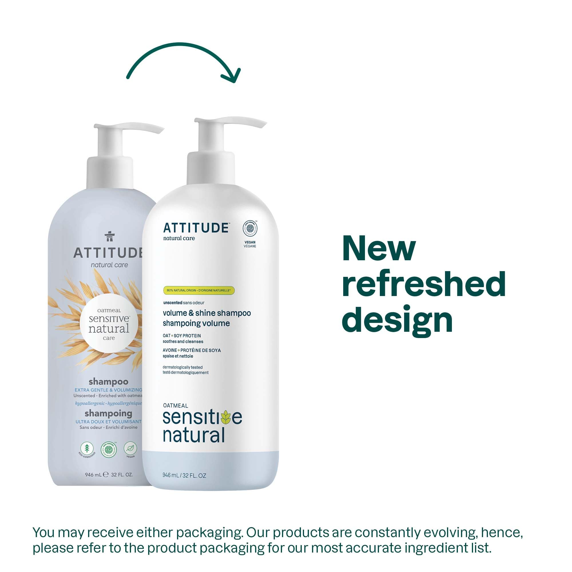 ATTITUDE Hair Shampoo for Sensitive Dry Scalp, EWG Verified, Soothing Oat, For Thin Hair, Naturally Derived Ingredients, Vegan and Plant-Based, Volume and Shine, Unscented, 32 Fl Oz