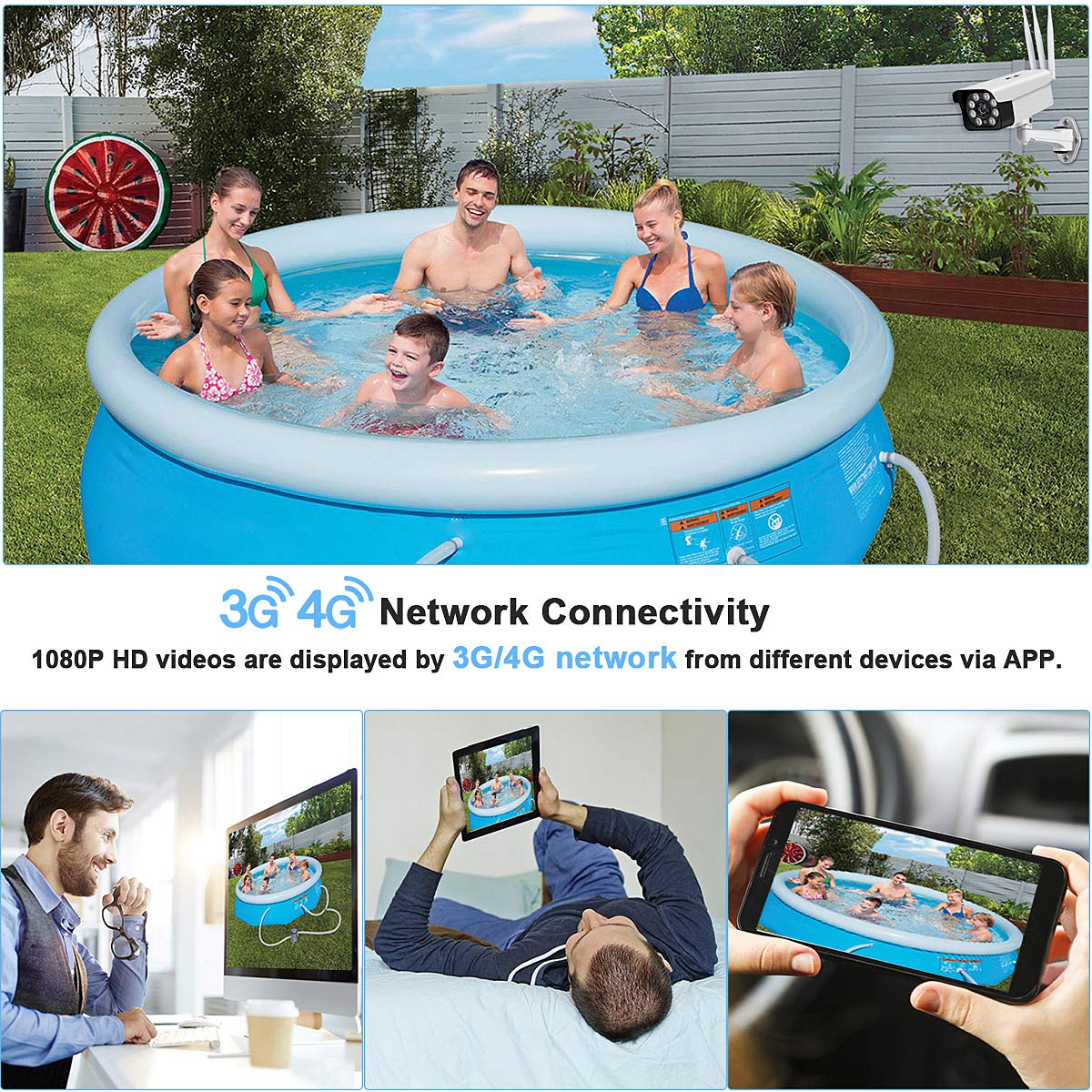 Cellular Camera Outdoor, 4G Camera for Security with 1080P for Night Vision, Cellular Security Camera with Motion Detection Alert for Home Security, 4G Cellular Camera Surveillance for 2 Way Audio