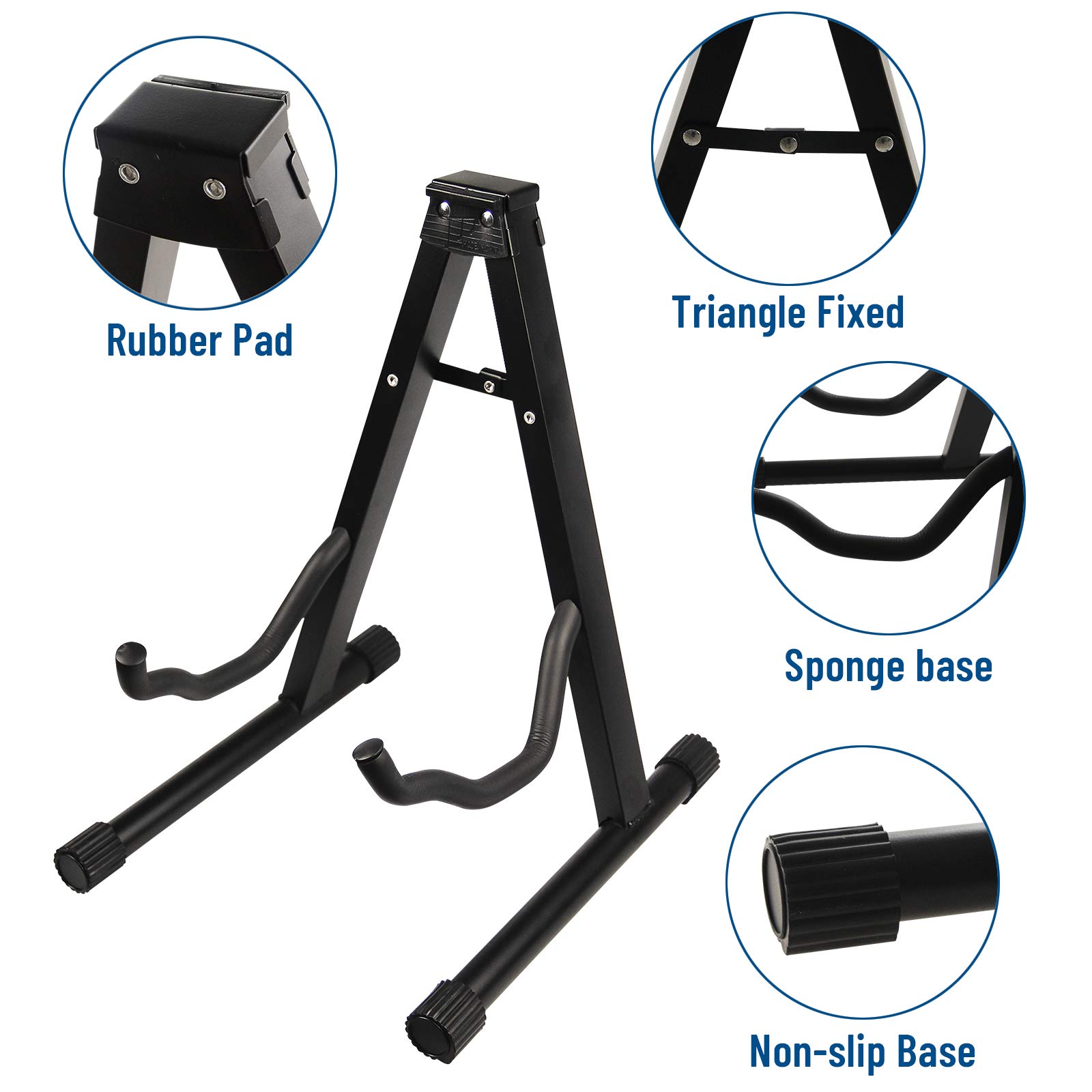 2 Pcs Guitar Stand Folding Universal A-Frame Stand for All Guitars Acoustic Classic Electric Bass Travel Guitar Stand, Black