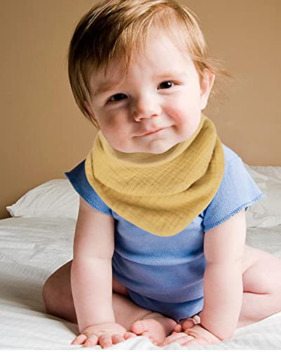 Muslin Bandana Bibs, Soft Absorbent 2 Layers Drool Bibs with Adjustable Snap Closure, Multi-Use Scarf Bibs for Heavy Droolers Baby Girls Boys Unisex Newborns Infants Toddlers (8 Solid color)