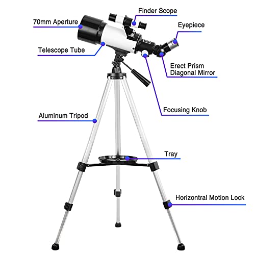 Telescopes for Adults, 70mm Aperture 400mm AZ Mount, Telescope for Kids Beginners, Fully Multi-Coated Optics, Astronomy Refractor Telescope Portable Telescope with Tripod, Phone Adapter, Backpack