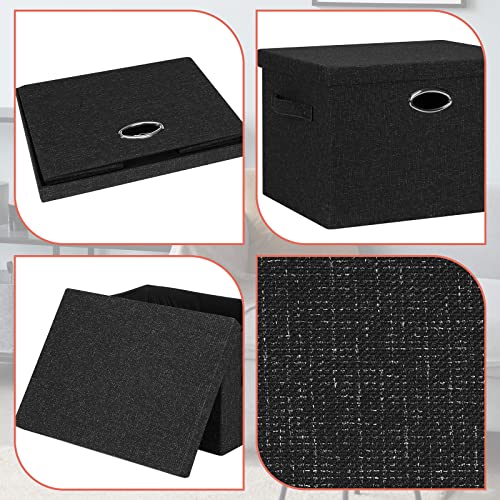 Posprica 3X Thicker Large Collapsible Storage Bins with Lids, 17"x12" Fabric Storage Box with Lid Storage Baskets for Shelves Closet Organizer Bins for Clothes Toys Books Photos Storage(3 Pack)