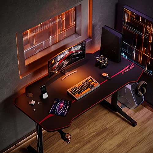 Homall Gaming Desk Computer Desk Racing Style Office Table Gamer Pc Workstation T Shaped Gamer Game Station with Free Mouse Pad, Cup Holder and Headphone Hook (44 Inch, Black)
