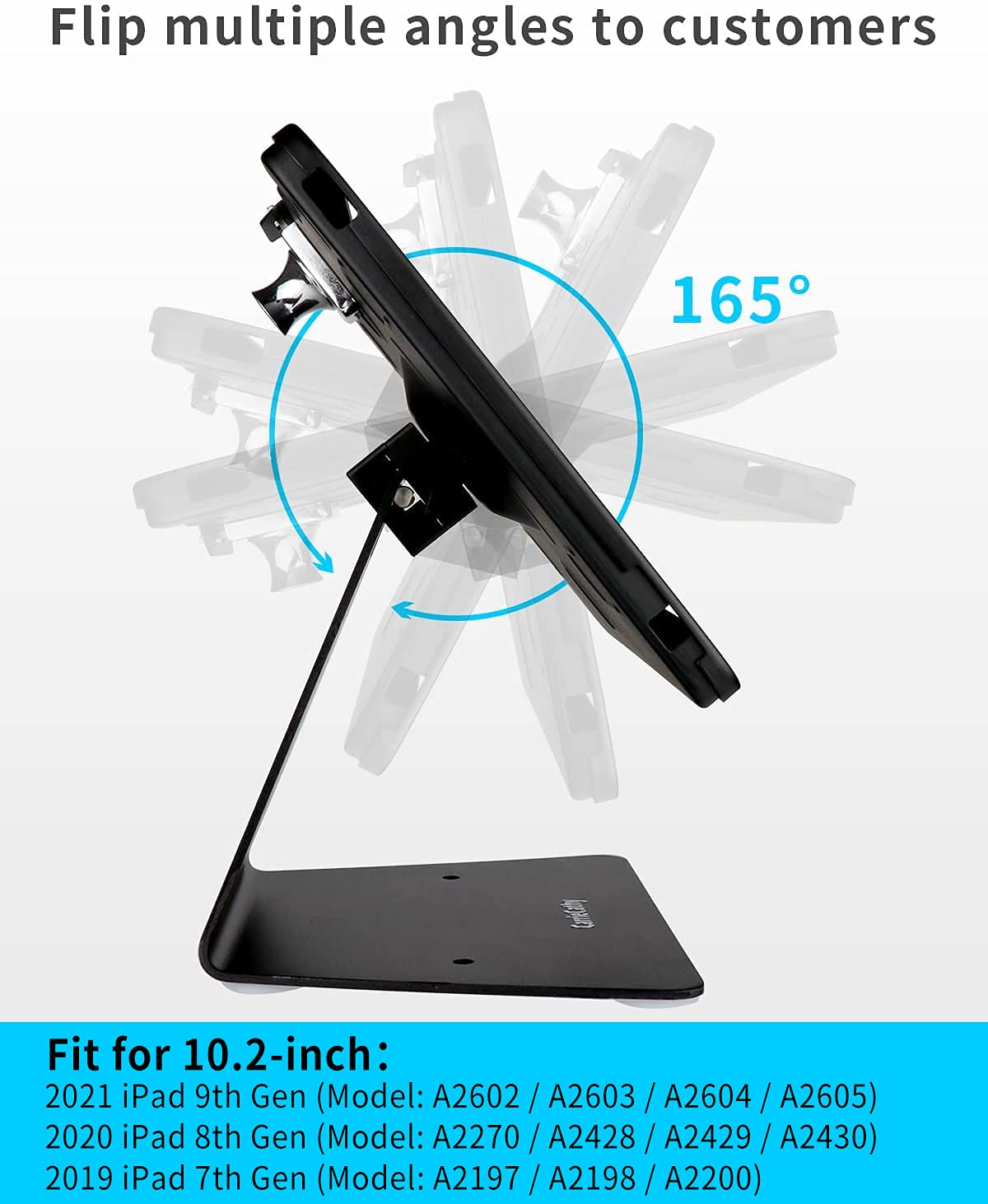 CarrieCathy Desktop Anti-Theft Security Kiosk POS Stand Holder Enclosure for 10.2" 2021 iPad 9th Gen 2020 iPad 8th Gen 2019 iPad 7th Gen, Flip & 360° Swivel Design