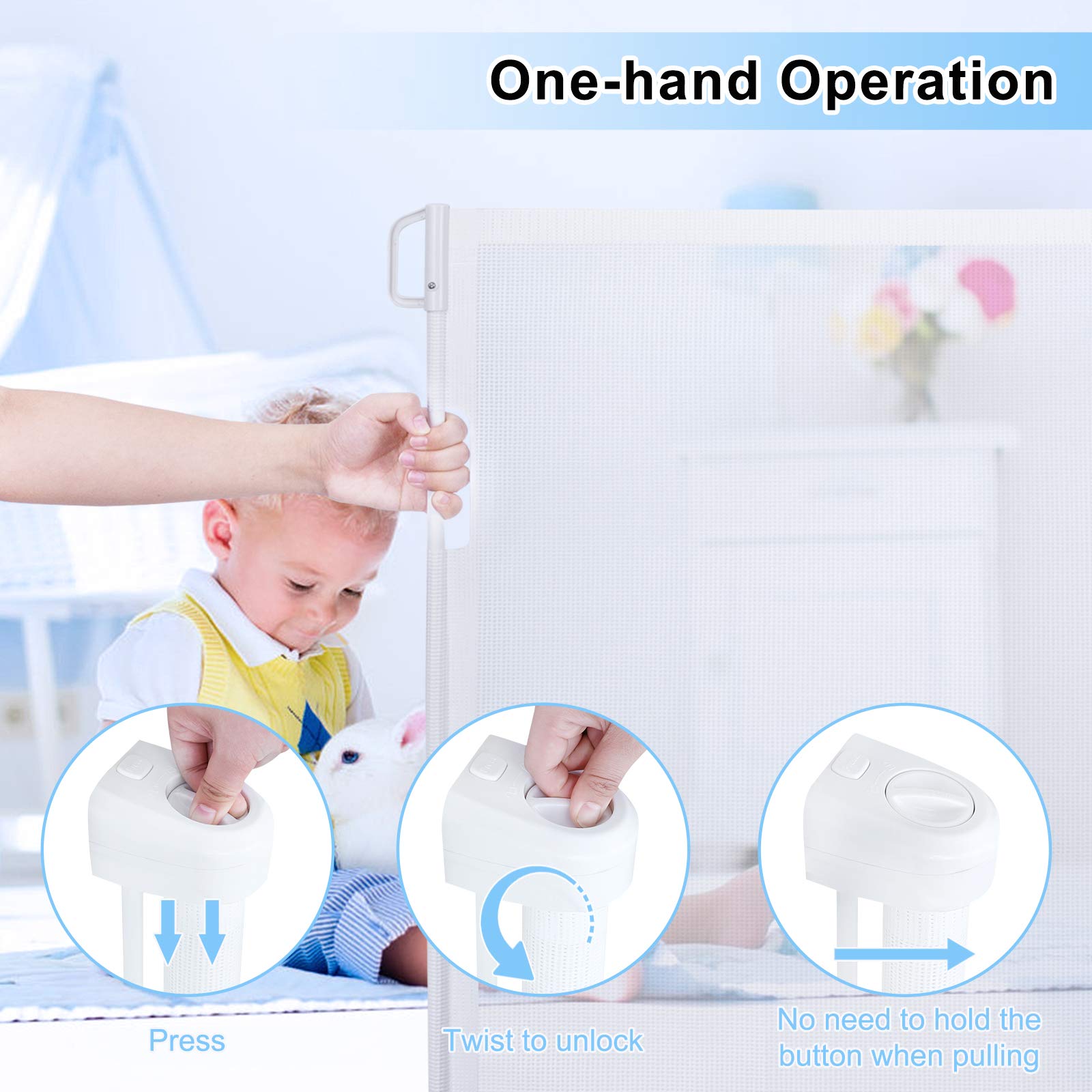 Bundle of Retractable Baby Gate White - PRObebi 360 Retractable Dog Gate + 38 PCS Outlet Covers Baby Proofing