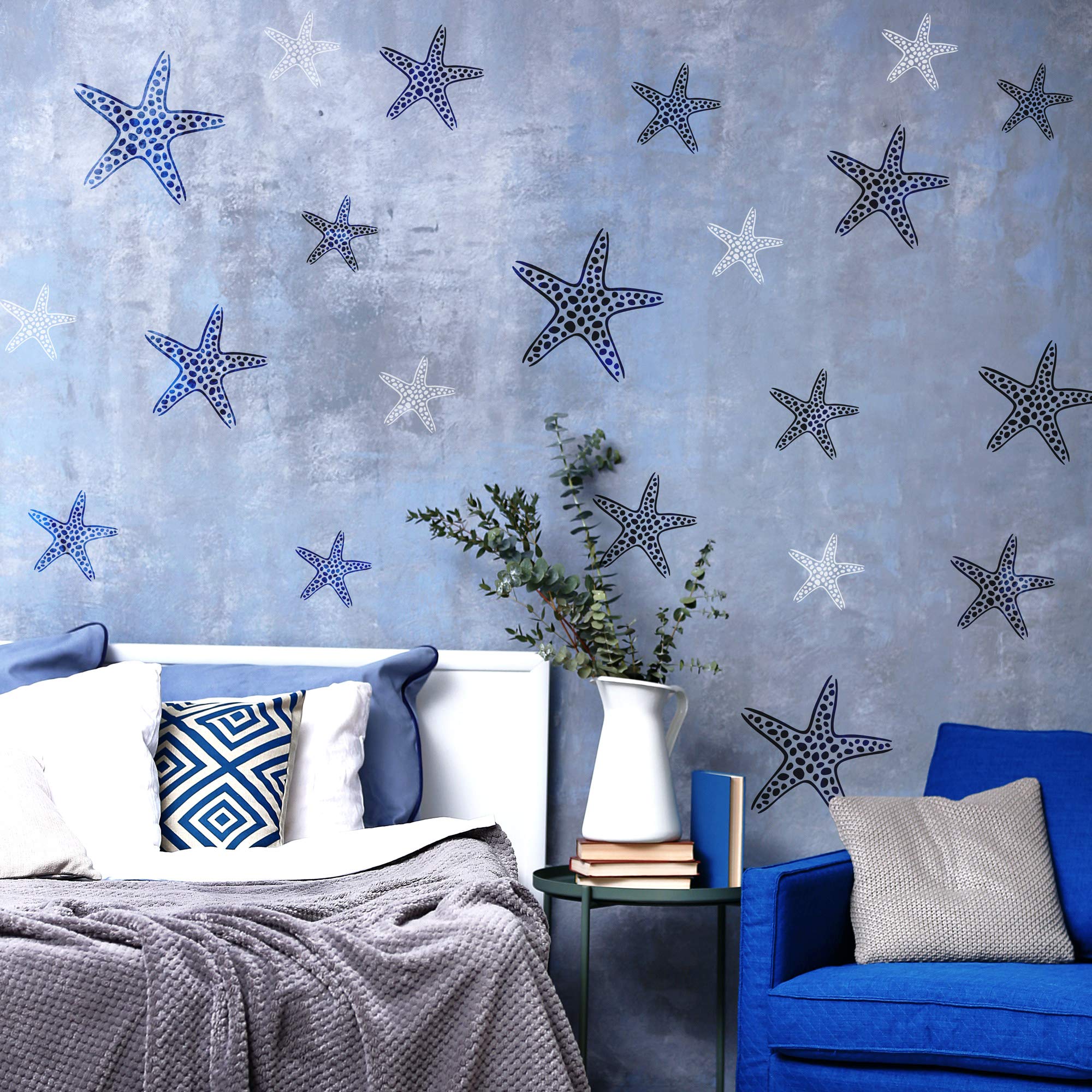 NAKLEO 5 pcs Reusable Plastic Stencils - Starfish Marine Animal - 13.4" to 3.5" - Pattern Children Kids Painting Template Room Decor - Craft DIY Wall Furniture