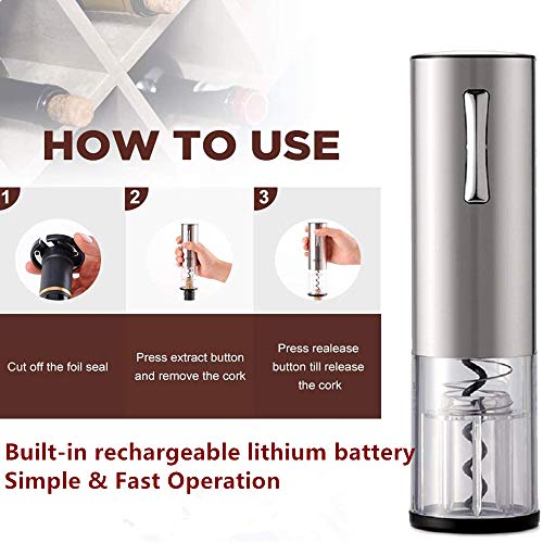 Abuzhen Electric Wine Opener, with Foil Cutter, Vacuum Stopper and Wine Aerator Pourer & USB Charging Cable,Automatic Corkscrew Bottle Opener for Wine Lover 4-in-1 Gift Set, Stainless Steel