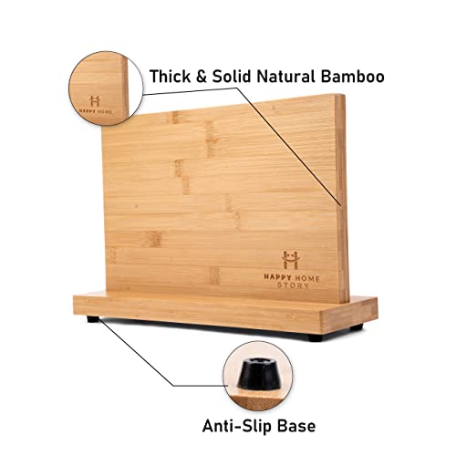 Magnetic Bamboo Knife Block 12", Double sided space saving freestanding storage holder for knives, handmade universal cutlery organizer stand with magnets in a bamboo outer layer, Without Knives