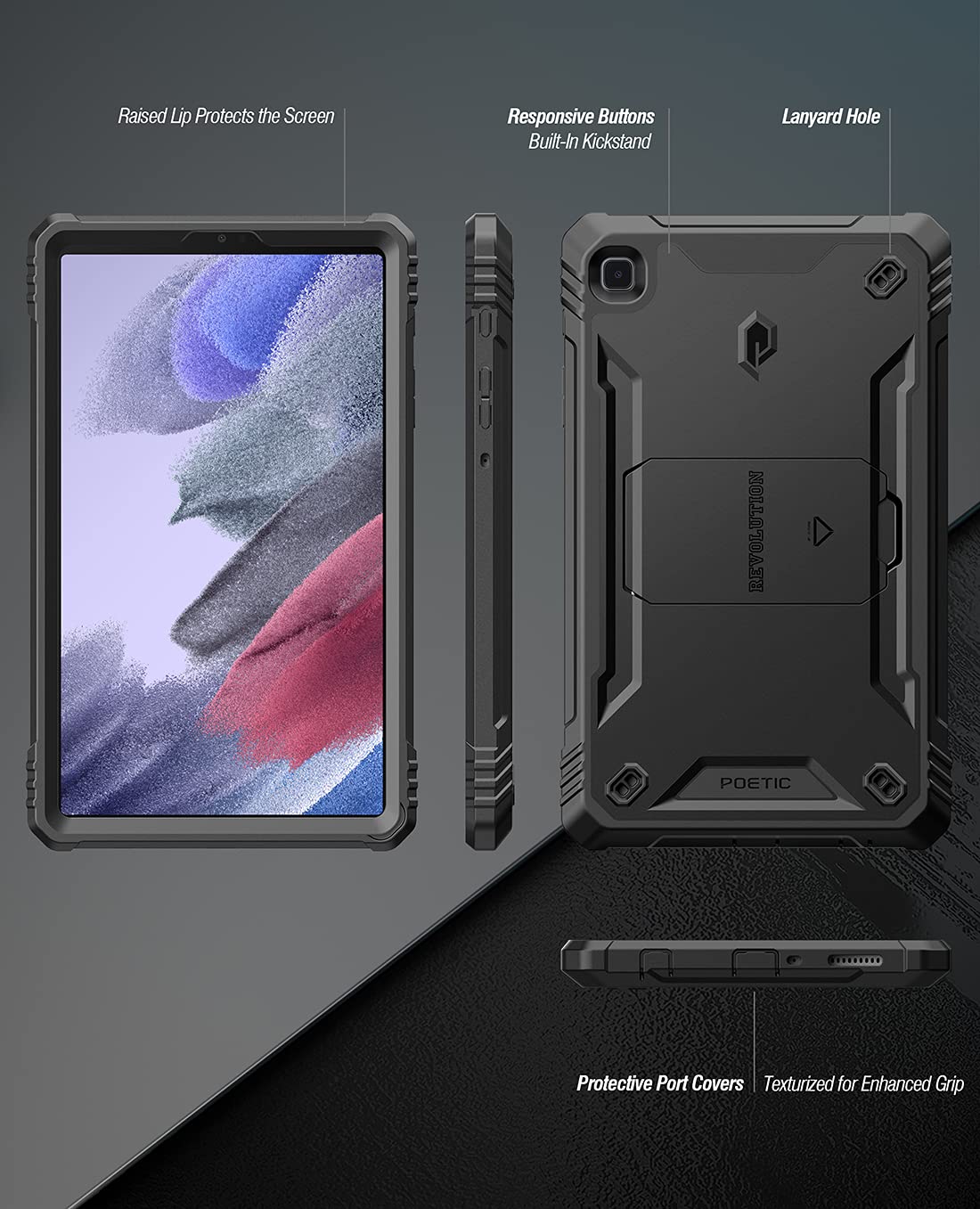 Poetic Revolution Case Designed for Galaxy Tab A7 Lite 8.7 with Screen Protector & Kickstand, Full Body Heavy Duty Rugged Shockproof Drop Protection Protective Case Cover, Black