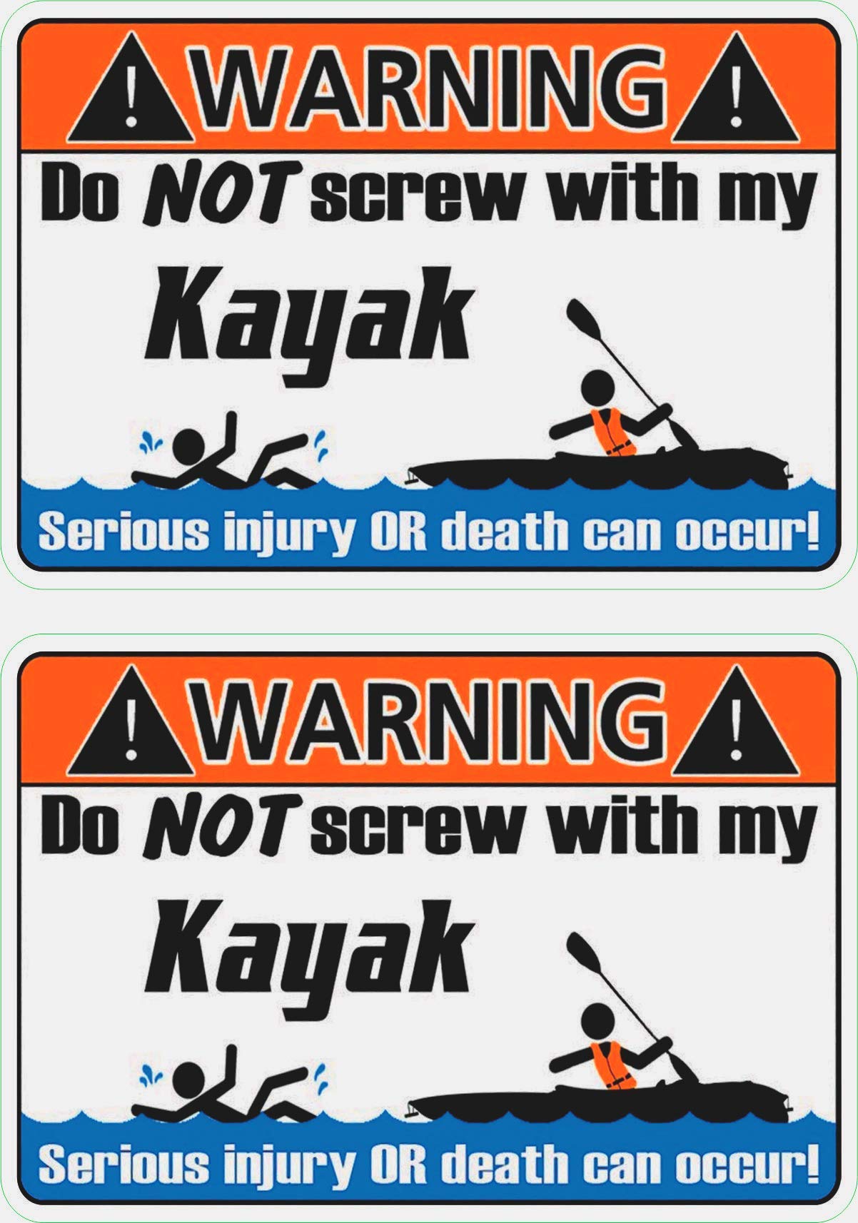 2 pcs Kayak Warning Sticker Decal, Kayak Decals for Kayak, Canoe, Fishing Boat, Wall, Car