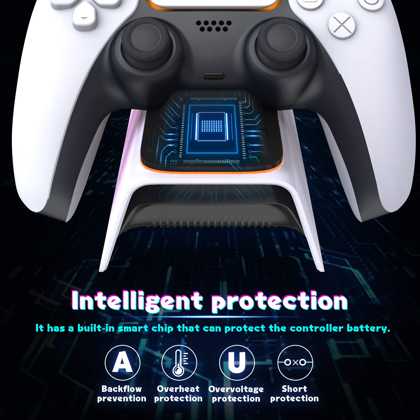 A-VIDET Upgraded PS5 Controller Charger, PS5 Controller Charger Compatible Playstation 5 Charging Station Dock with LED Indicator, Safety Chip Protection, Dual USB Fast Charging