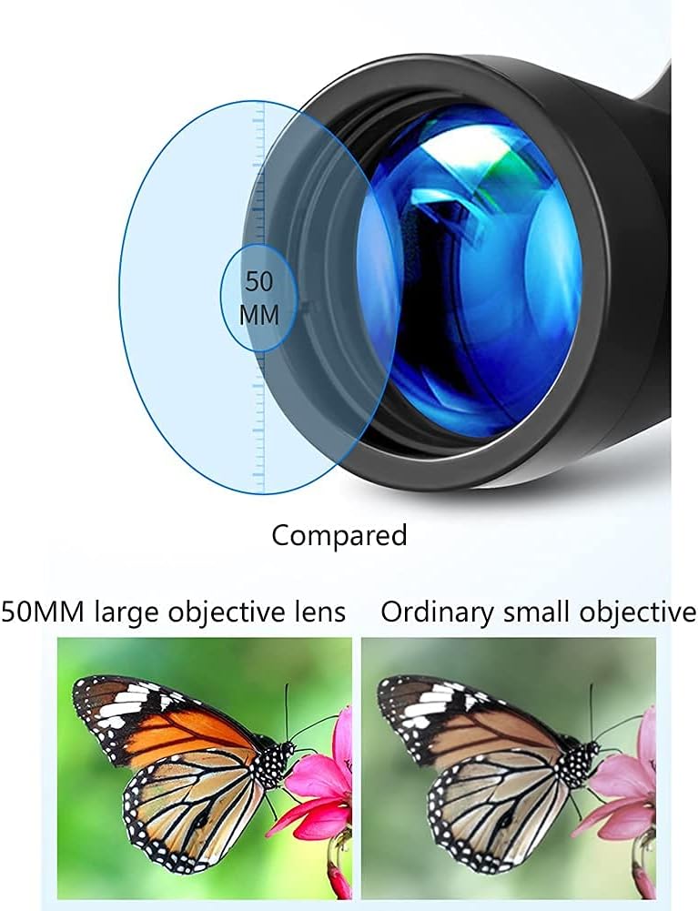 10x50 High Power Binoculars with Weak Light Vision Smartphone Adapter for Bird Watching Hunting BAK4 Prism FMC Lens Handheld Telescope