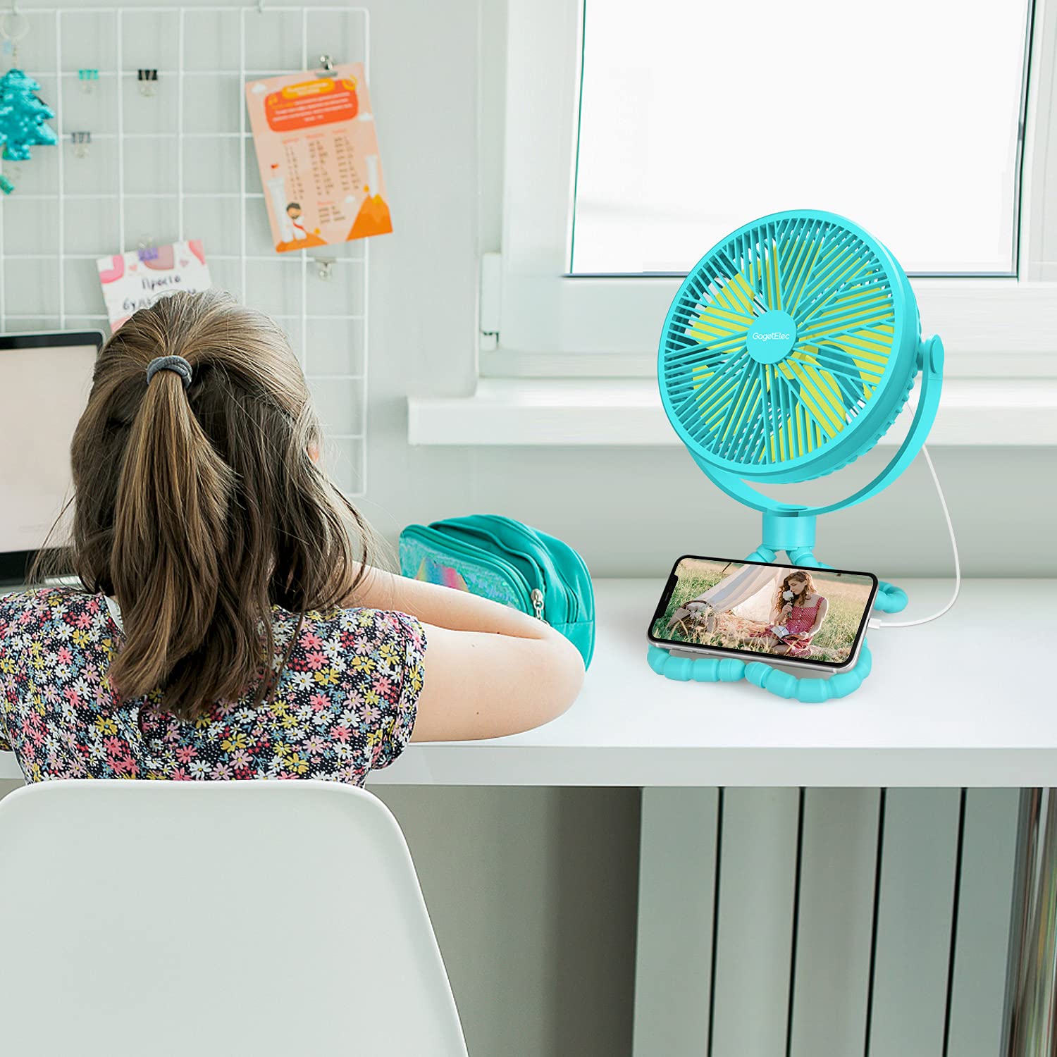 GagetElec 8-Inch Stroller Fan for Baby,10000mAh Personal Portable Fan 4 Speeds Car Seat Baby Fan with Flexible Tripod Fix on Stroller,Car Seat,Golf Cart