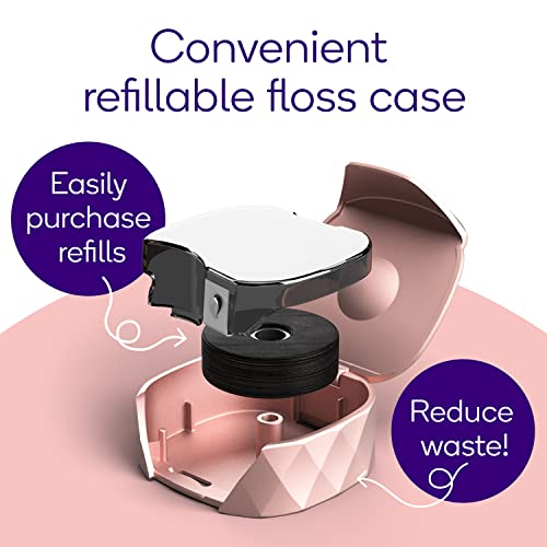 BURST Refillable Dental Floss Dispenser Set - Mint Eucalyptus Aroma - Expanding Floss - Stain-Absorbing, Woven Tooth Floss - White Case + 32 Yards Charcoal Floss