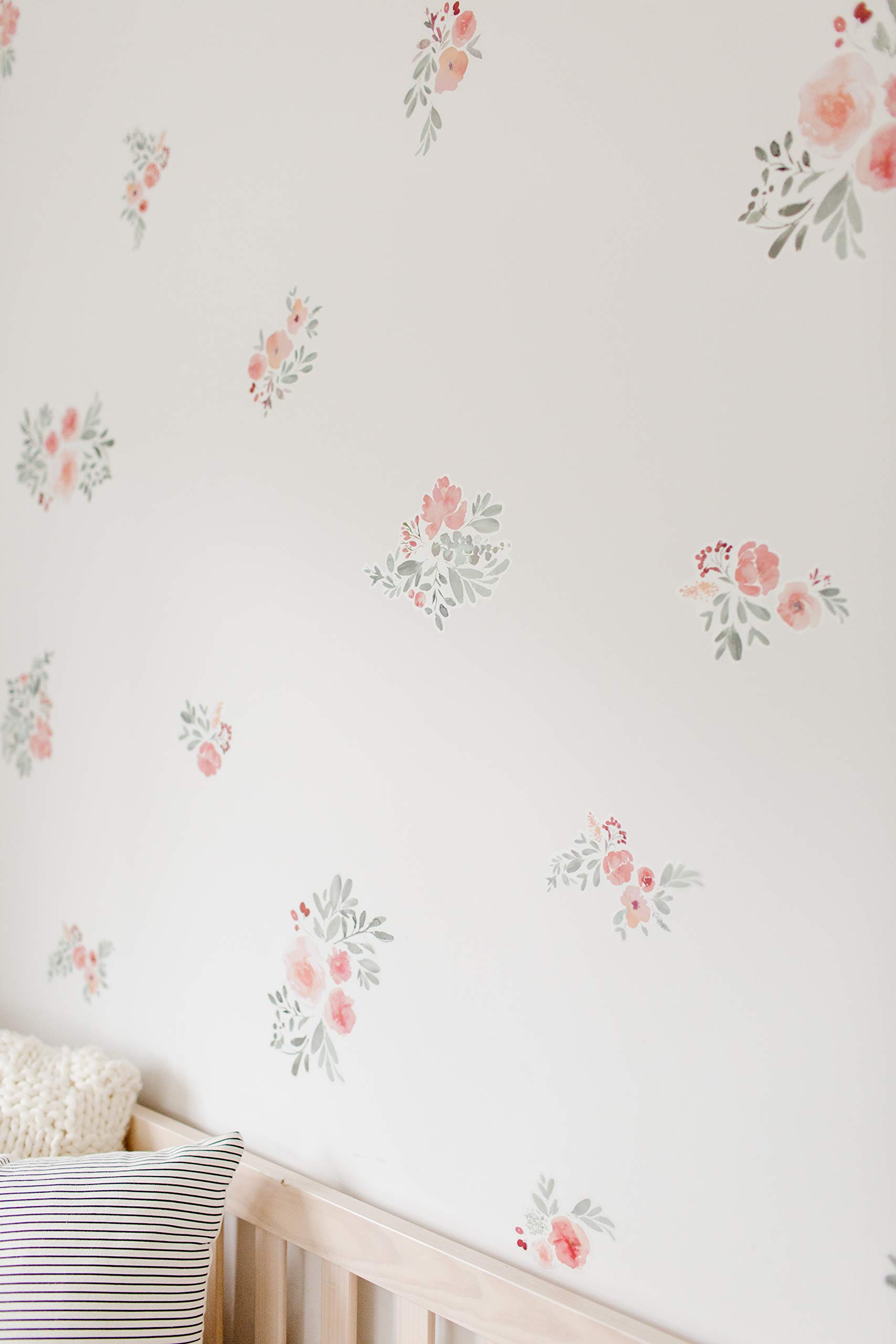 Modern Maxwell Wall Art Decals for Girls Nursery, Bedroom, Living Room “Blush” Watercolor Floral Room Sticker 80 Pieces