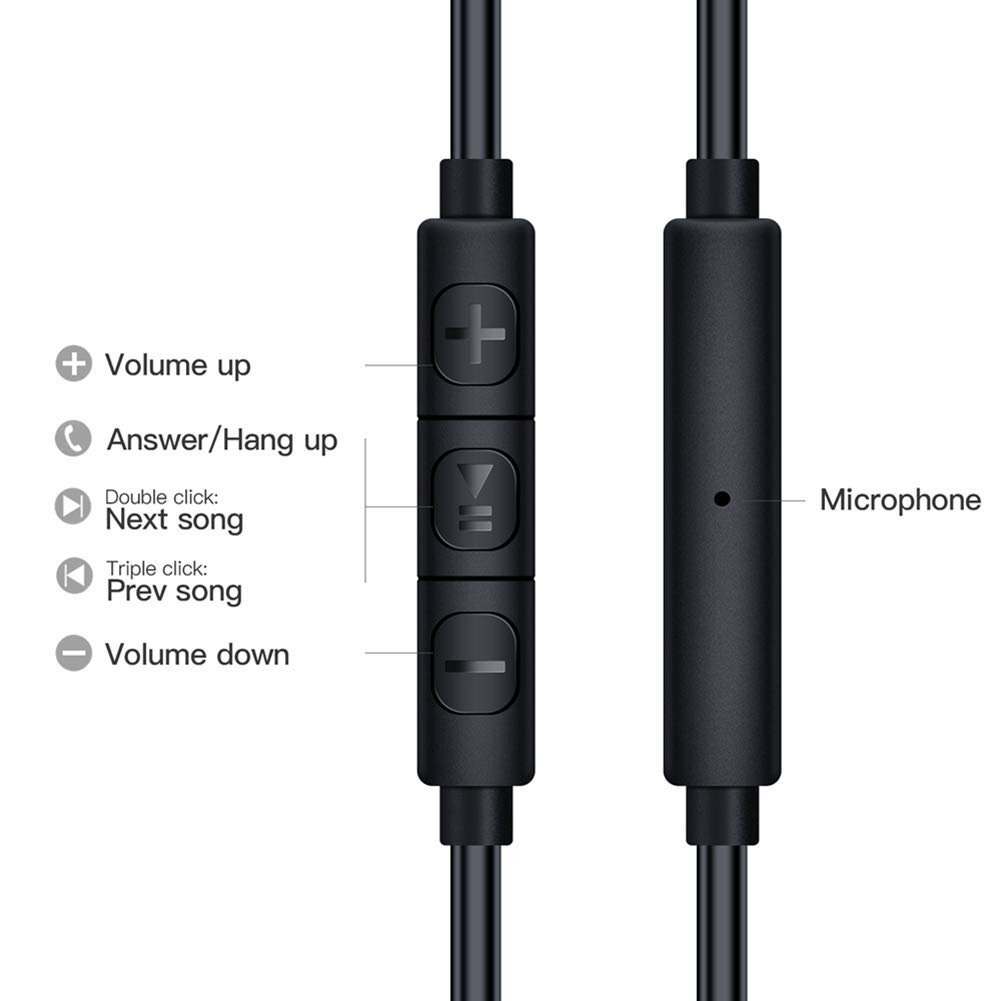 Adorer Wired Earphones, EM10 Powerful Bass in Ear Headphones with Microphone and Volume Control, Noise Isolating Earphones - Black
