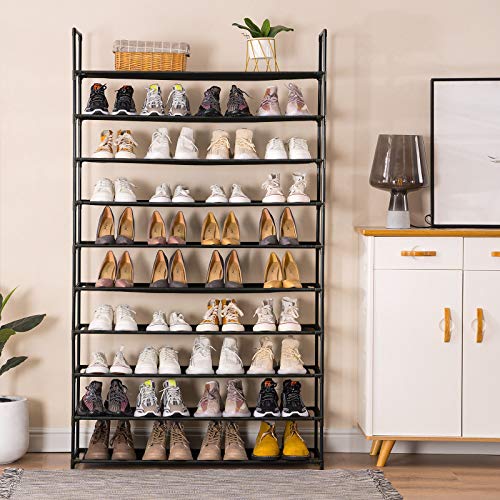 Apicizon 10 Tiers Shoe Rack, 50 Pairs Shoe Storage Organizer, Non-Woven Fabric Metal Shoe Shelf Tower, Shoe Rack Organizer for Closet/Entryway/Garage, Black