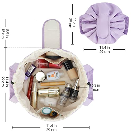 Barrel Drawstring Makeup Bag Large Cosmetic Bag Toiletry Organizer for Women (Purple)
