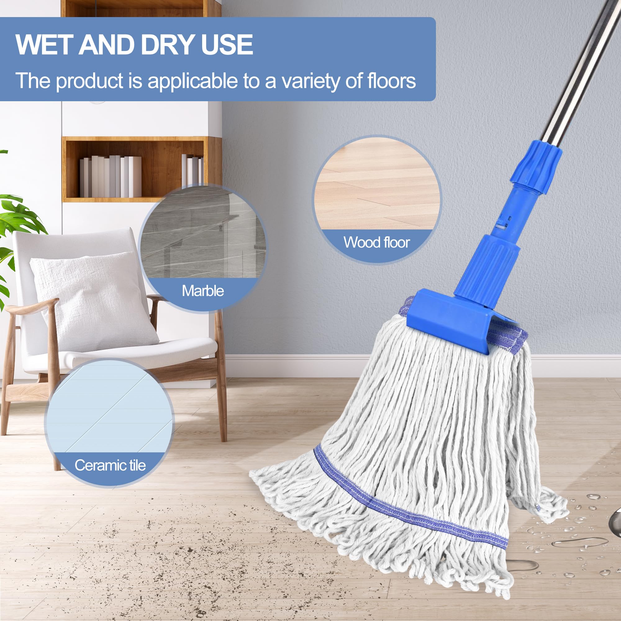 4 Pieces Mop Head Replacement Heavy Duty Commercial Mop Heads Wet Industrial String Cotton mop Cotton Looped End String Head Refill
