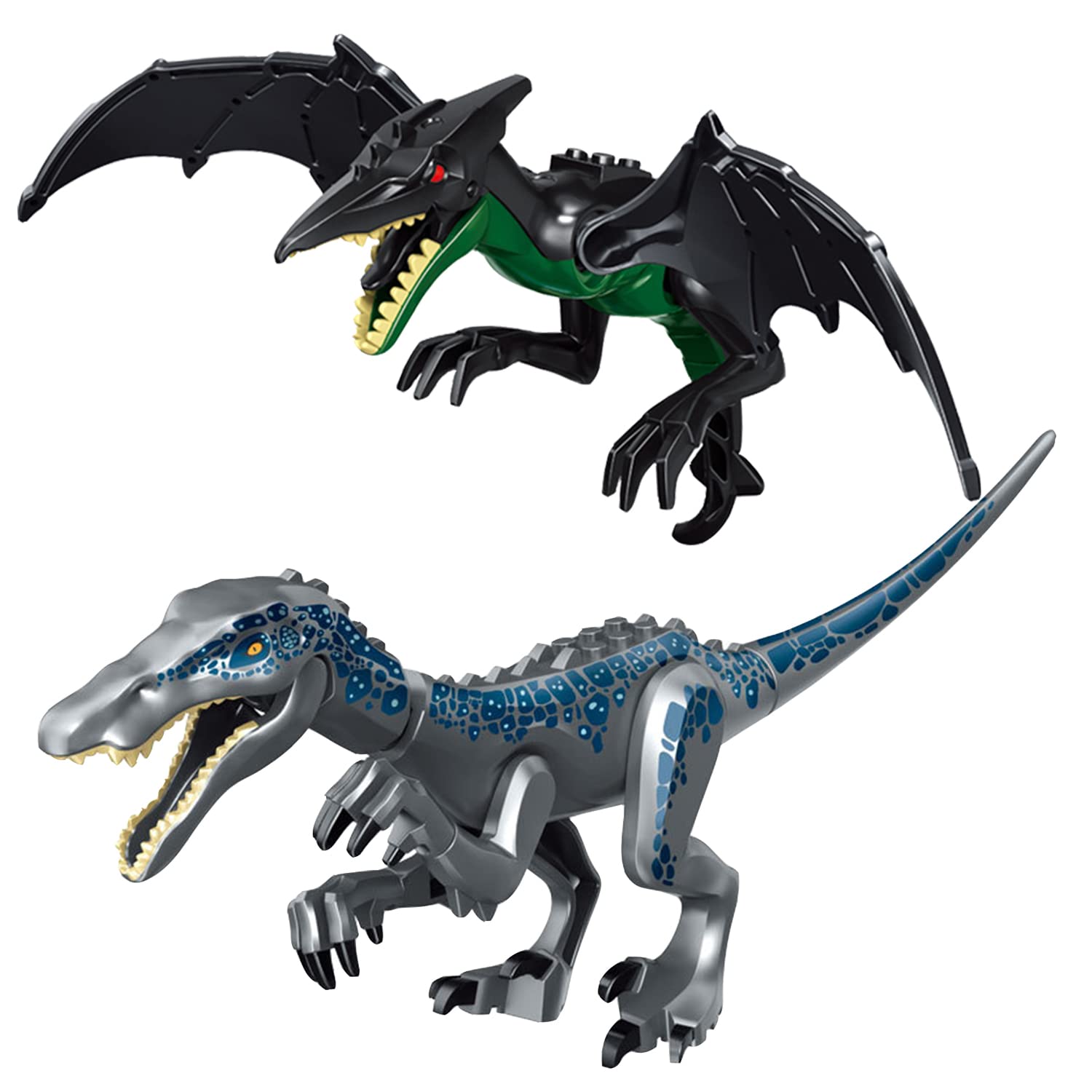 Adove 2 Pack Dinosaur Building Blocks Toys, 11 Inch Jurassic Animal Take Apart Dino Kids, Dinosaur Sticker Included (Baryonyx & Pterodactyl)