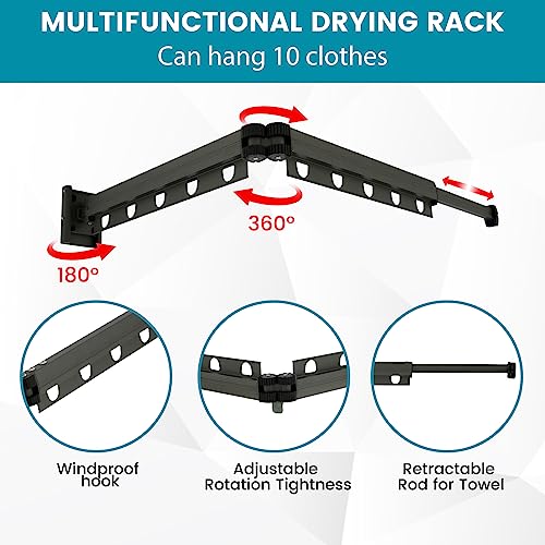 AEVXKHI Retractable Clothes Drying Rack Wall Mounted Clothes Hanger Rack Space Saver Wall Laundry Drying Rack Rustproof Collapsible Clothes Rack for Balcony Patio (2-fold)