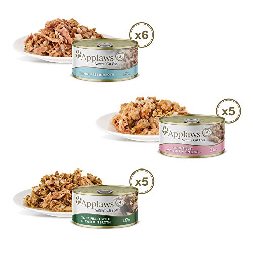 Applaws Natural Wet Cat Food, 16 Pack, Limited Ingredient Canned Wet Cat Food, Fish Variety Pack in Broth, 2.47oz Cans