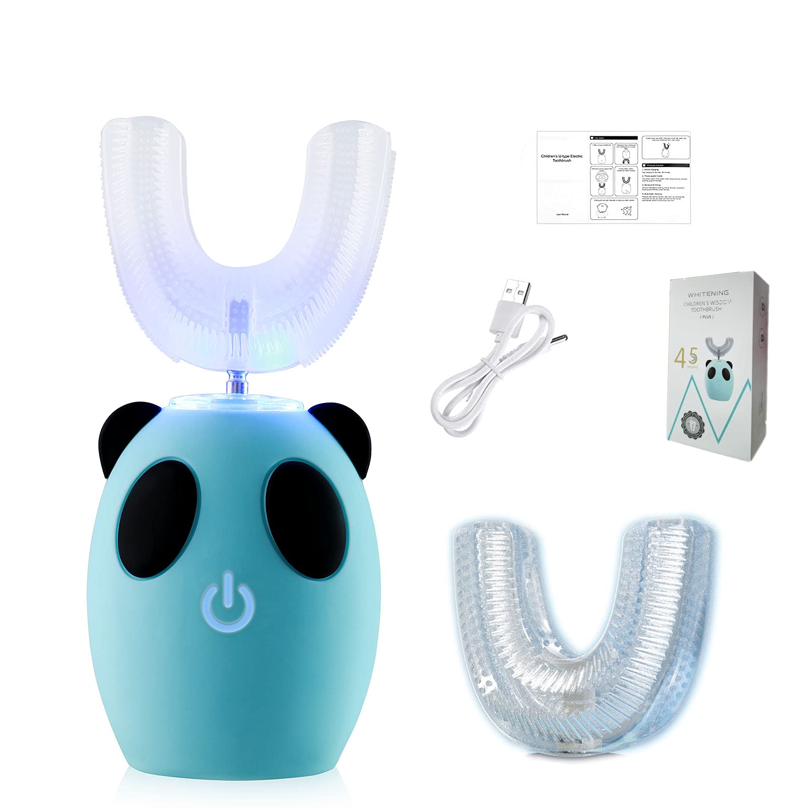 Newbee Children Electric Toothbrush for Kids Smart 360 Degrees U Silicon USB Automatic Ultrasonic Teeth Tooth Brush Cartoon Pattern 2-7 Years