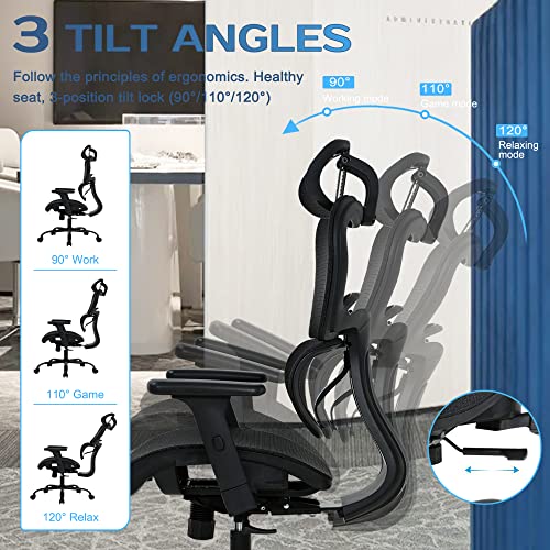 Home Office Chair Mesh Desk Chair Ergonomic Oiifce Chair with 3D Arms Back Lumbar Support Swivel Rolling Task Chair(Black)