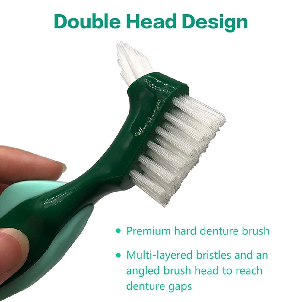 2 Pcs Premium Hard Denture Brush Toothbrush, Cleaning Brush, Multi-Layered Bristles &Portable Denture Double Sided Brush