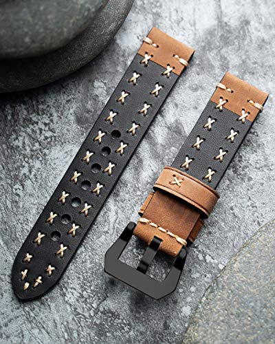 BINLUN Replacement Watch Bands Compatible with Samsung Galaxy Watch, Compatible with Huawei Watch, Compatible with Garmin Smartwatch Thick Oil Leather Watch Strap with X-Type Thick Line20/22/24mm