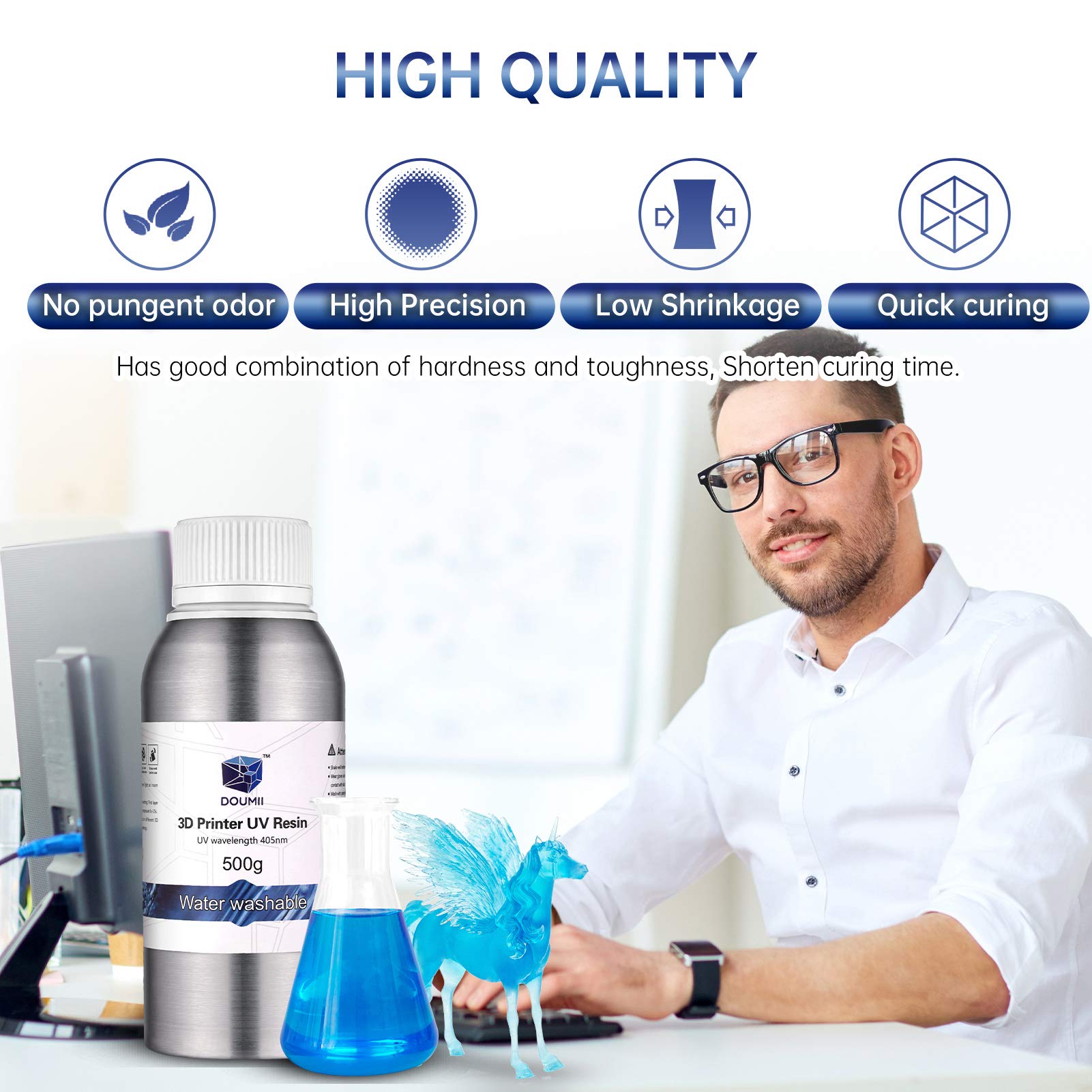 DOUMII Water Washable 3D Resin β 405nm UV Cured 3D Printing Resin, for LCD 3D Printers, Easy to Clean and Cure, Fast Curing with High Precision. (Black, 500G)