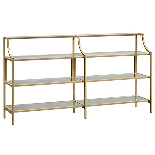 Home Square 2 Piece Living Room Set with 5 Shelf Metal Frame Bookcase and 3 Shelf Console Table in Satin Gold