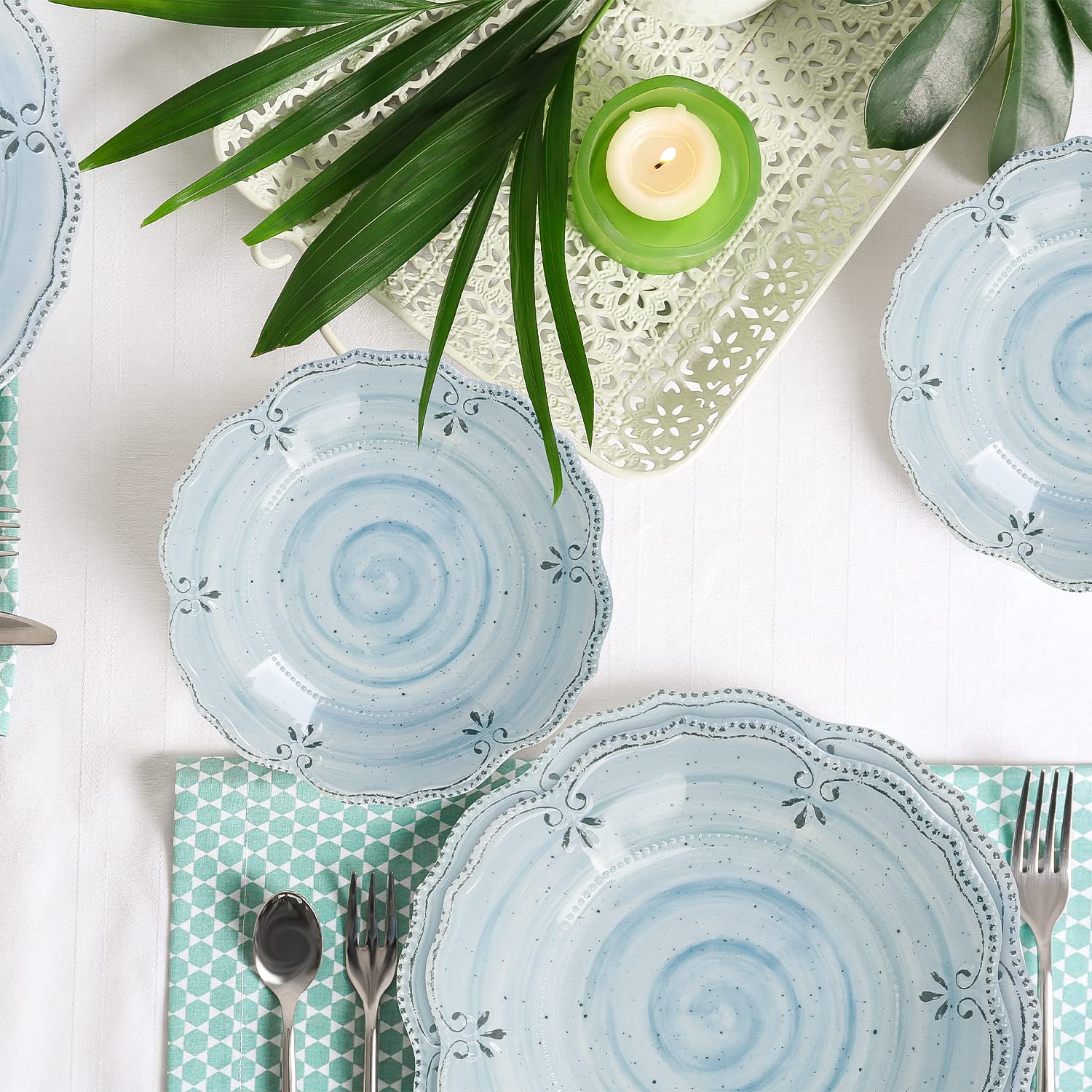 12 Piece Melamine Dinnerware Sets Service for 4 - Includes 4 Dinner Plates 4 Salad Plates and 4 Bowls Made of A5 Melamine Use at Home & Outdoor Dining, Picnic, Camping and Rvs - Swirls Design
