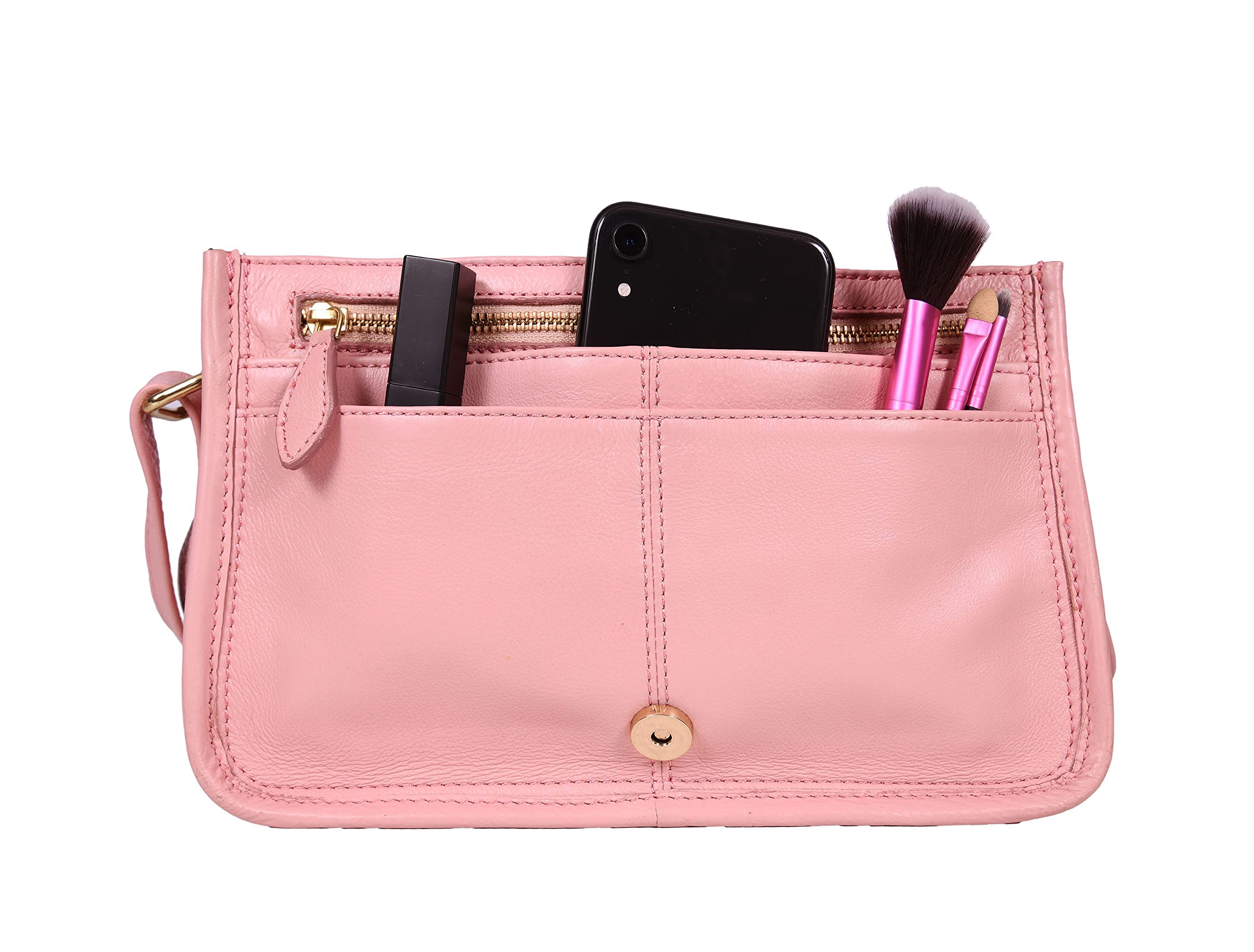 Aaron Leather Goods Crossbody Bags for Women Soft Leather Purses and Handbags Multi Pocket Shoulder Bag (Peach)