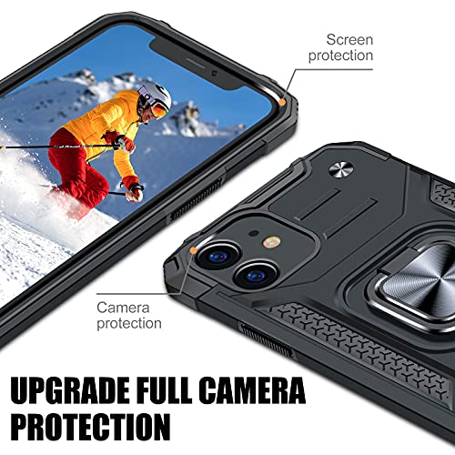 JAME Designed for iPhone 11 Case with Screen Protector [2PCS], Military-Grade Drop Protection, Protective Phone Case Cover, Car Mount Ring Kickstand Shockproof Bumper Case for iPhone 11 6.1 Inch Black