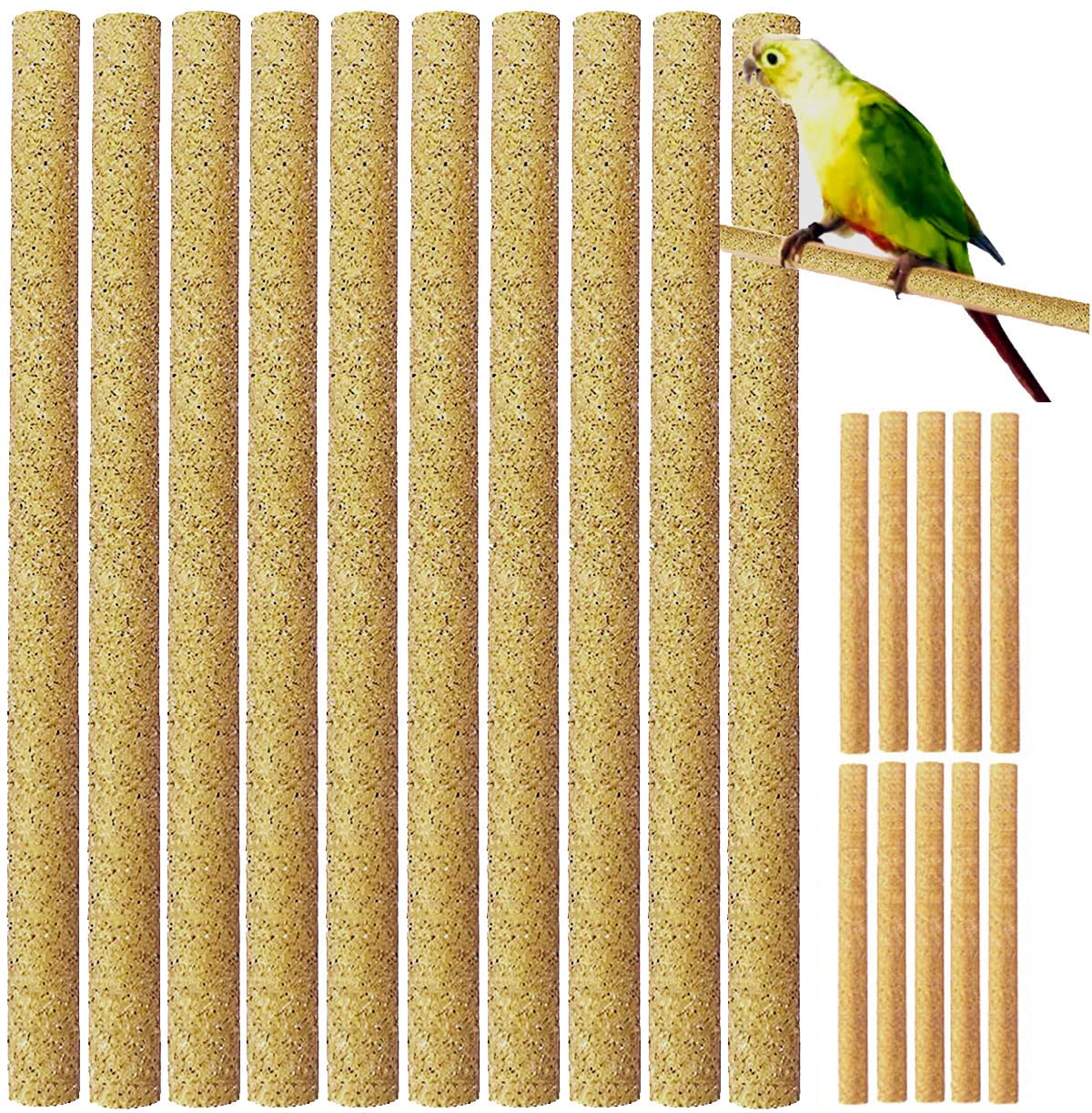 20Pcs Sand Perch Covers for Bird - 7.5" Bird Perchs Bird Stand Bird Cage Accessories Natural Wood Perch Platform Paw Grinding Stick for Parakeets, Lovebirds, Parrotlets, Canaries