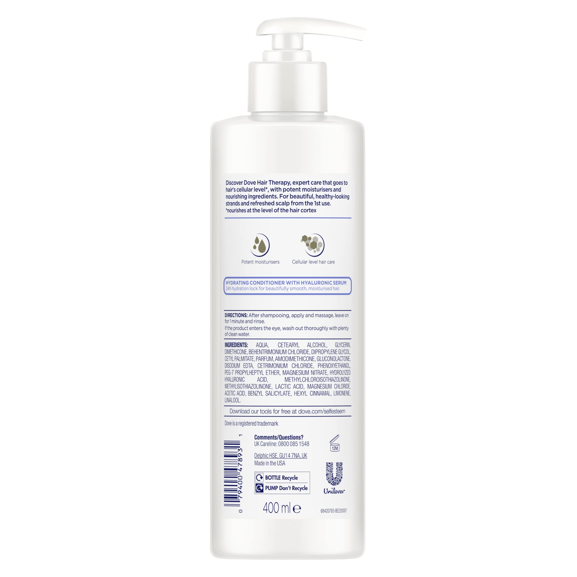 Dove Hair Therapy Conditioner for Dry Hair Hydration Spa Hair Conditioner with Hyaluronic Serum 13.5 fl oz